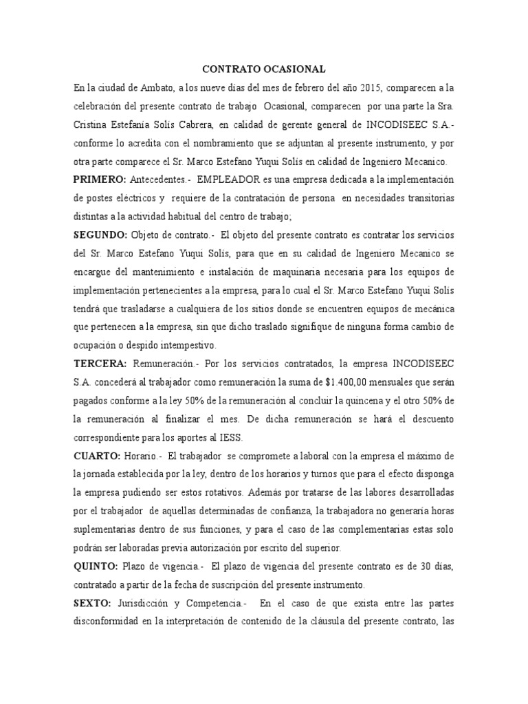 Contrato Ocasional | PDF | Derecho laboral | Ecuador