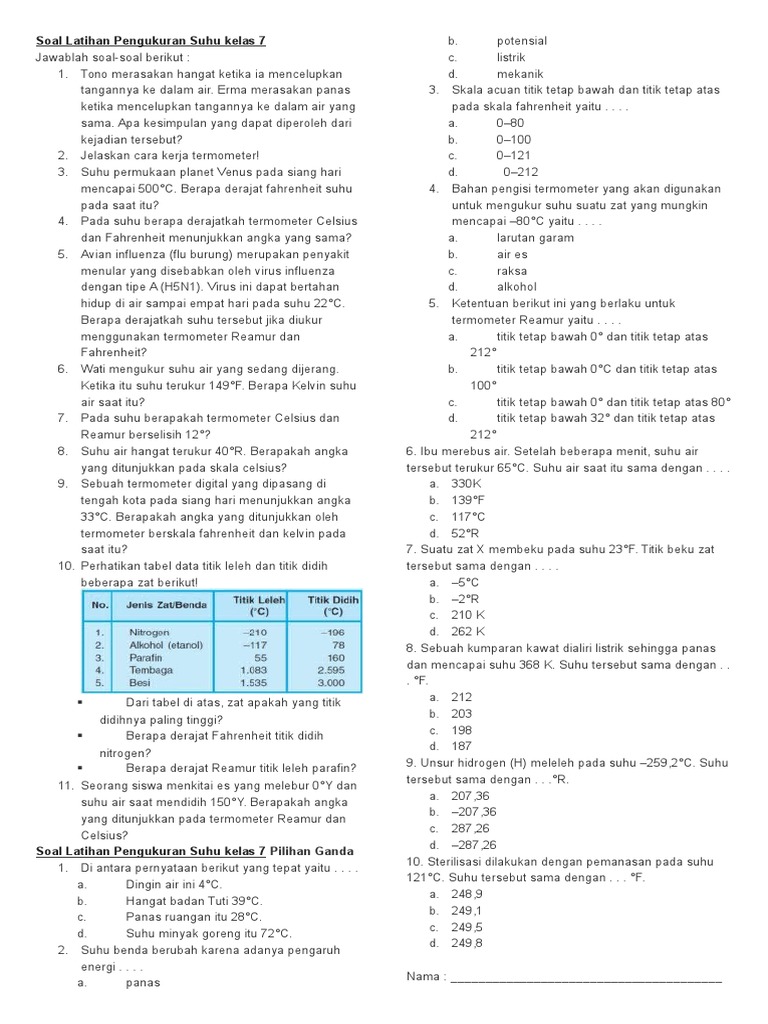 Soal Latihan Pengukuran Suhu Kelas 7 | PDF