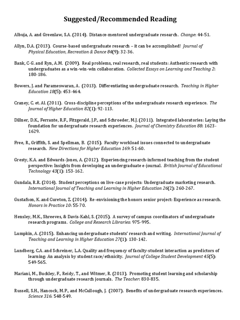Recommended Readings on Undergraduate Research | PDF | Cognitive ...