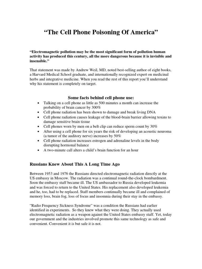 The Cell Phone Poisoning of America | PDF | Hertz | Electromagnetic ...