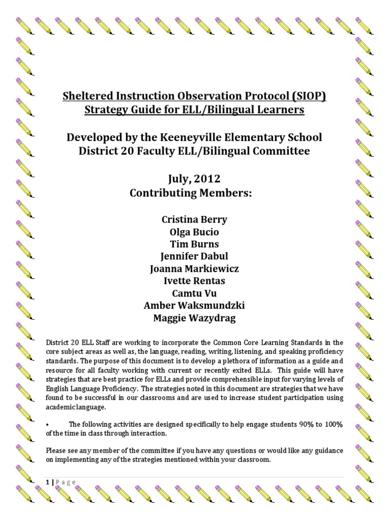 SIOP Classroom Stragtegies | PDF | Reading Comprehension | Teaching