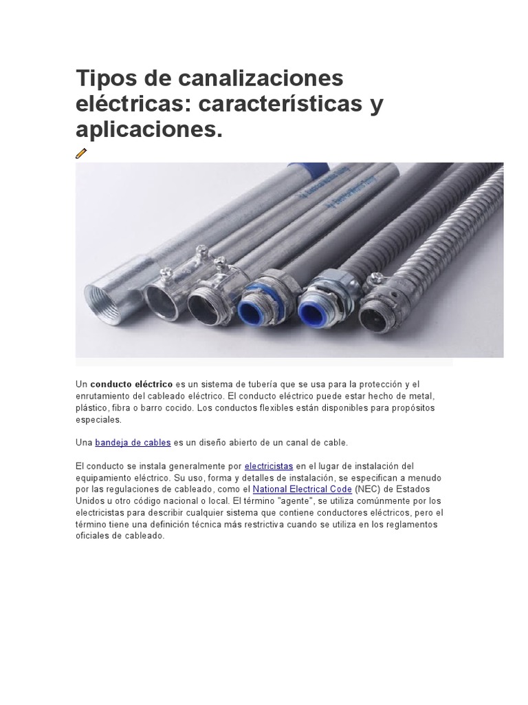 Tipos de Canalizaciones Eléctricas | PDF | Tubería (transporte de fluidos) | Industrias