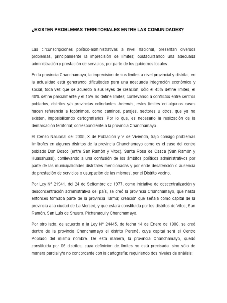 Problemas Territoriales Chanchamayo, Perú | PDF | Política (general ...