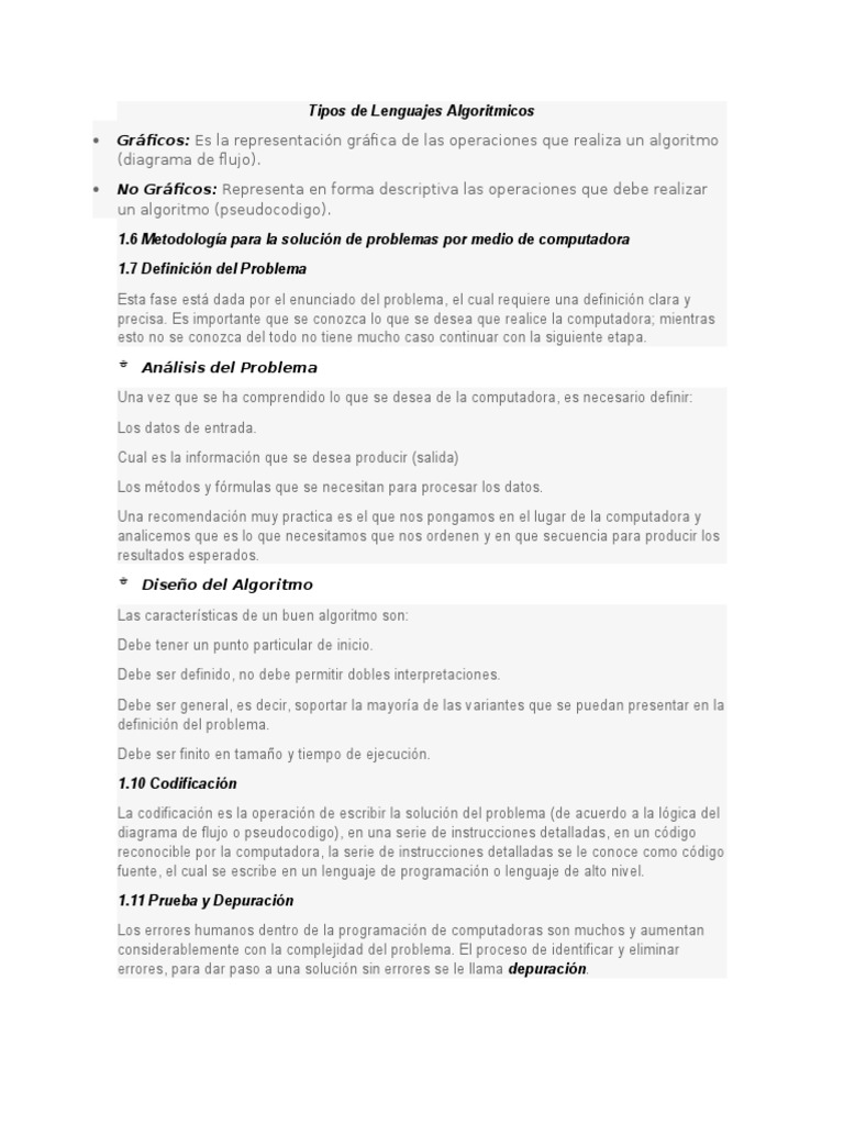 Tipos de Lenguajes Algoritmicos | Algoritmos | Lenguaje de programación
