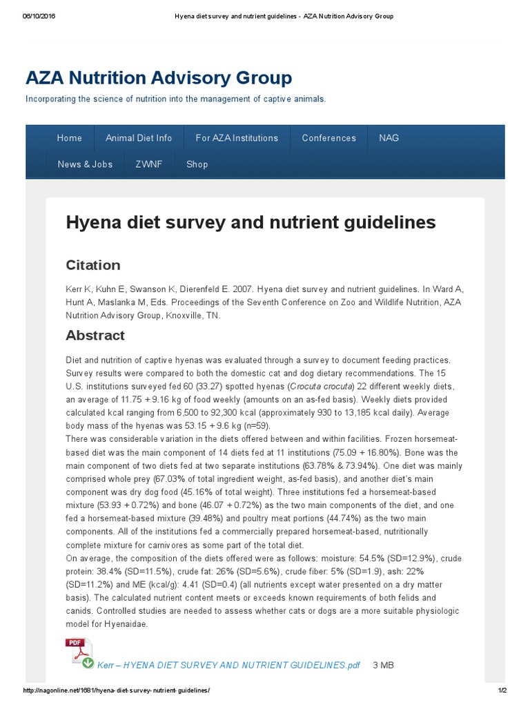 Hyena Diet Survey and Nutrient Guidelines - AZA Nutrition Advisory ...