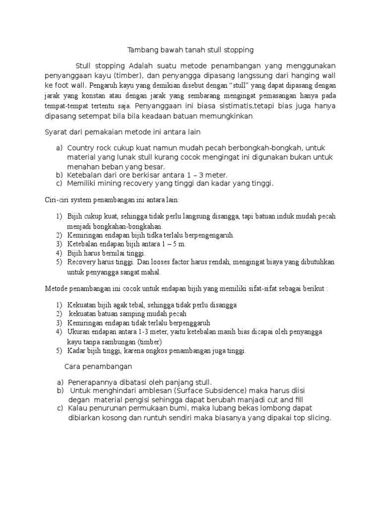 Tambang Bawah Tanah Stull Stopping | PDF