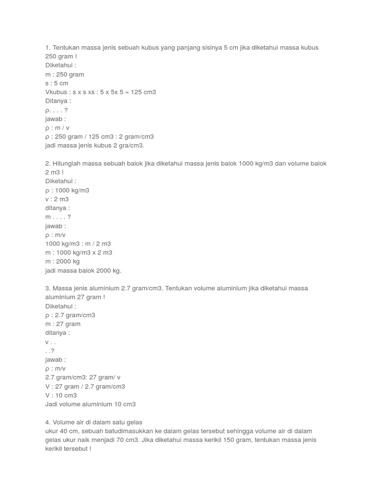 Contoh Soal Massa Jenis | PDF