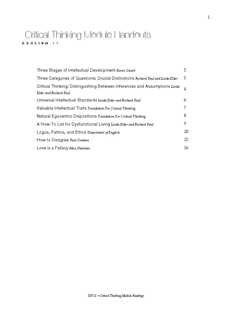 DOE - en 11 Critical Thinking Module Readings | PDF | Reason | Critical ...