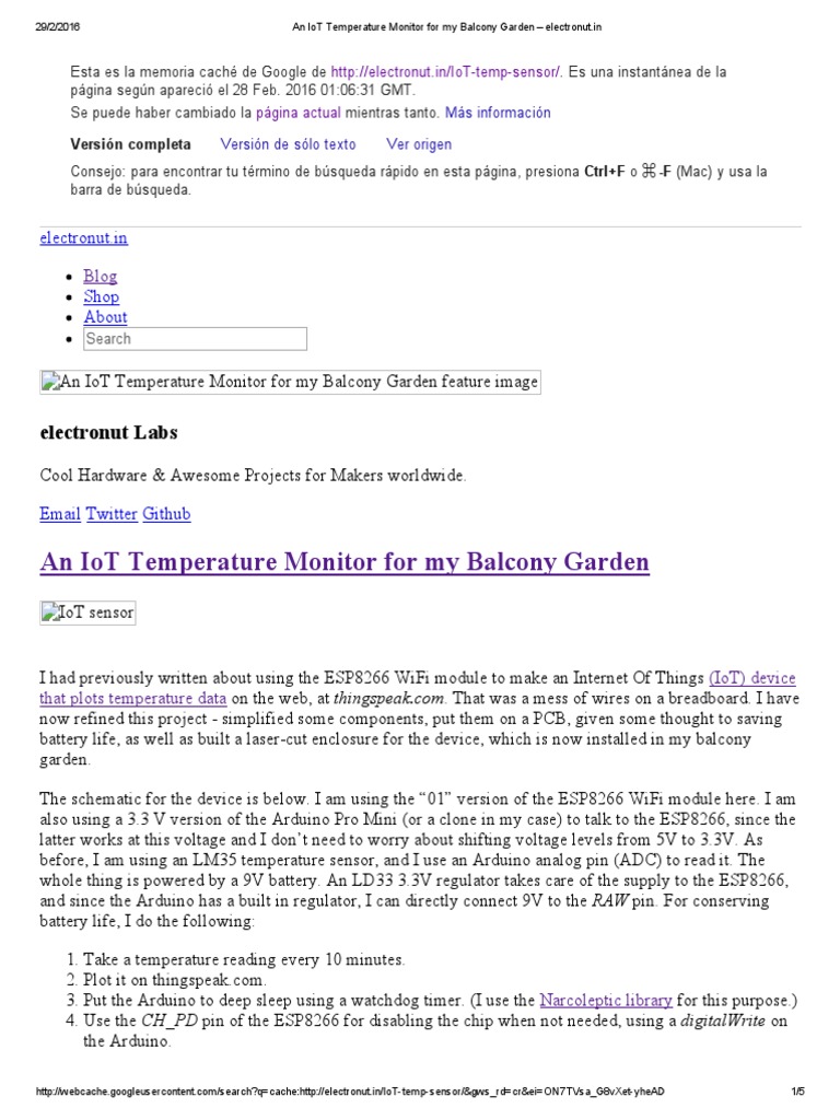 An IoT Temperature Monitor For My Balcony Garden - Electronut | Download Free PDF | Internet Of ...