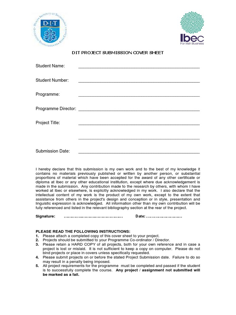 DIT Project Submission Cover Sheet | PDF