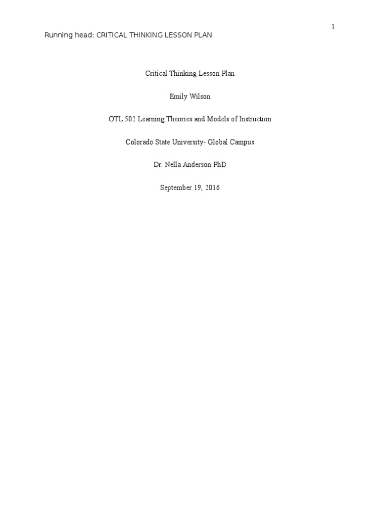 Critical Thinking Lesson Plan | PDF | Lesson Plan | Rubric (Academic)