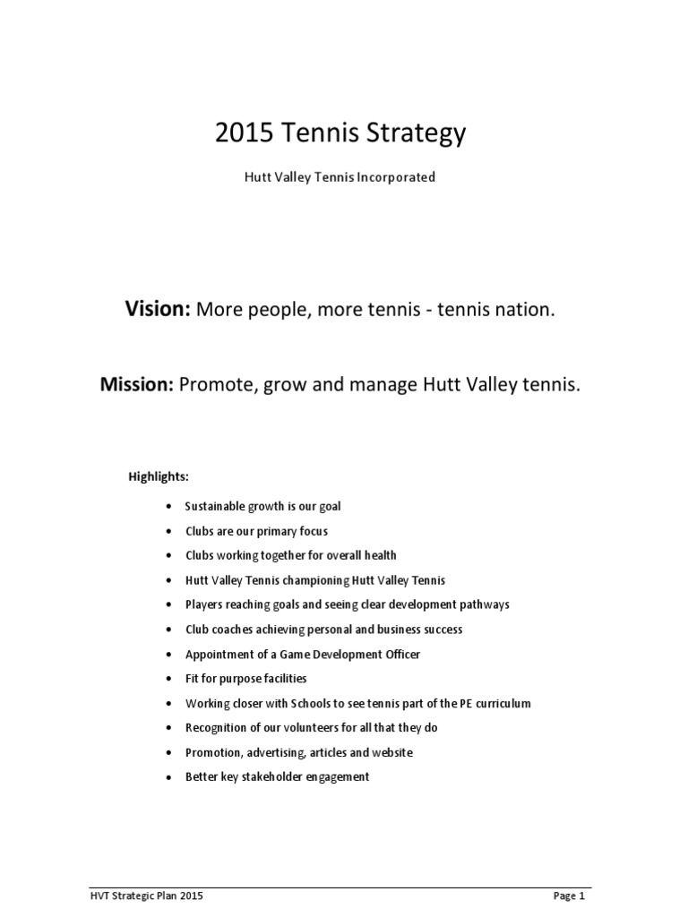HVT Tennis Strategy 2015 | PDF | Strategic Management | Strategic Planning