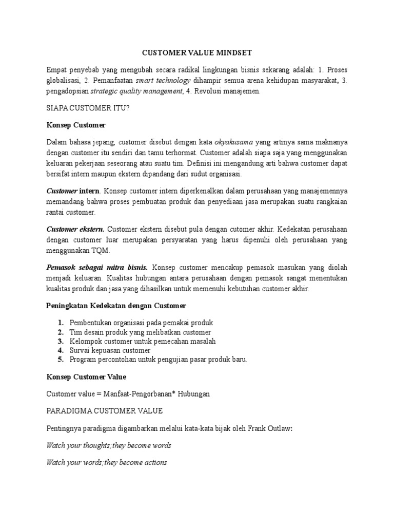 Customer Value Mindset | PDF | Karier & Perkembangan | Bisnis