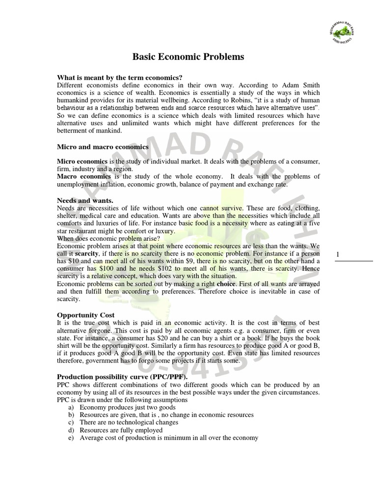 Basic Economic Problems PDF | PDF | Money | Division Of Labour