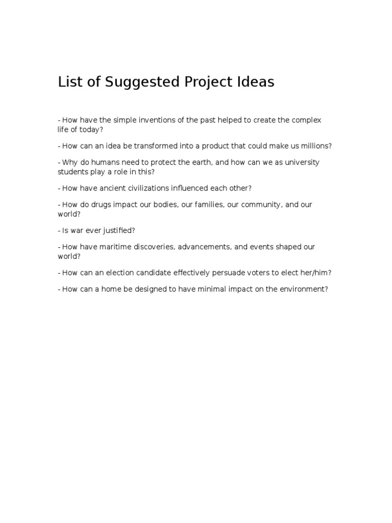 List of Suggested Project Ideas | PDF