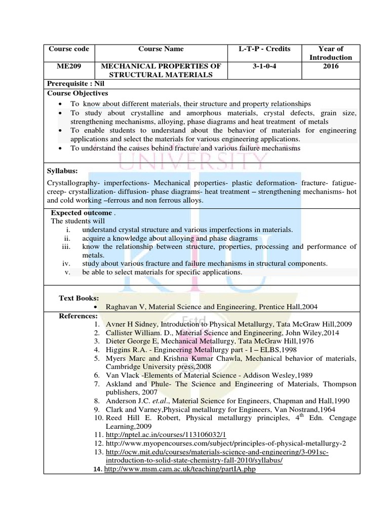 Me209 Mechanical Properties of Structural Materials PDF | PDF | Steel ...