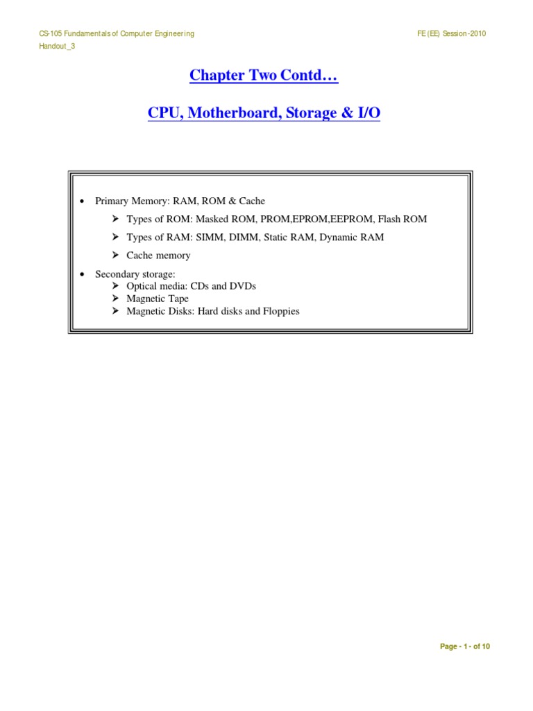 Chapter Two Contd CPU, Motherboard, Storage & I/O | PDF | Random Access ...