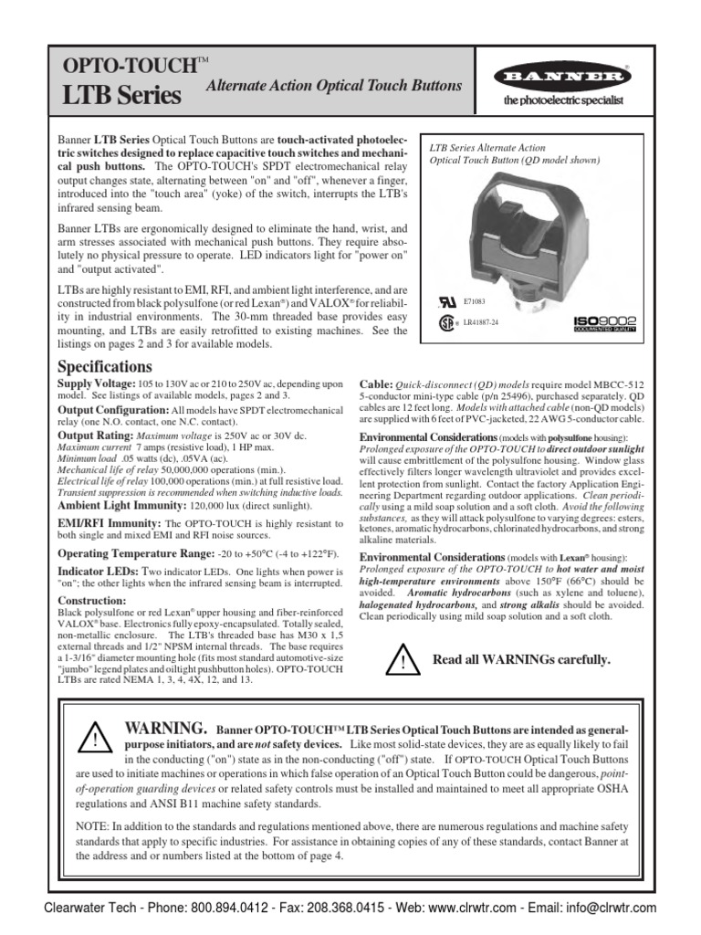 Banner OTB LTB Optical Touch Buttons | PDF | Switch | Relay