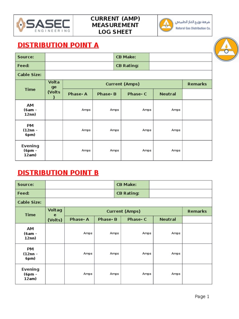 Current Ammeter Reading Log Sheet | PDF