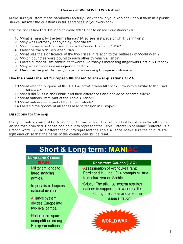 WWI Map Worksheet Alliances | PDF | Allies Of World War I | German Empire