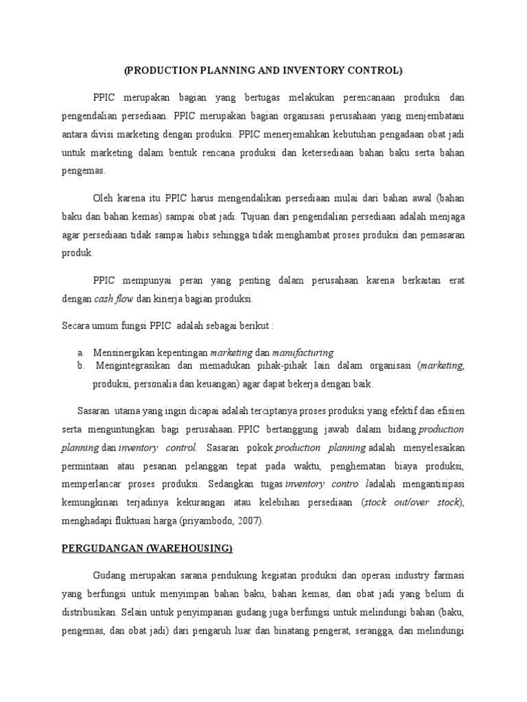 (Ppic) Production Planning and Inventory Control | PDF