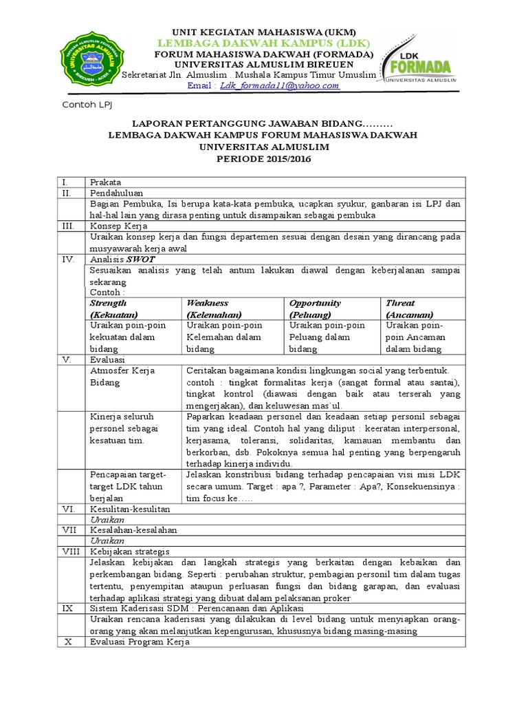 Format LPJ Kepengurusan LDK | PDF