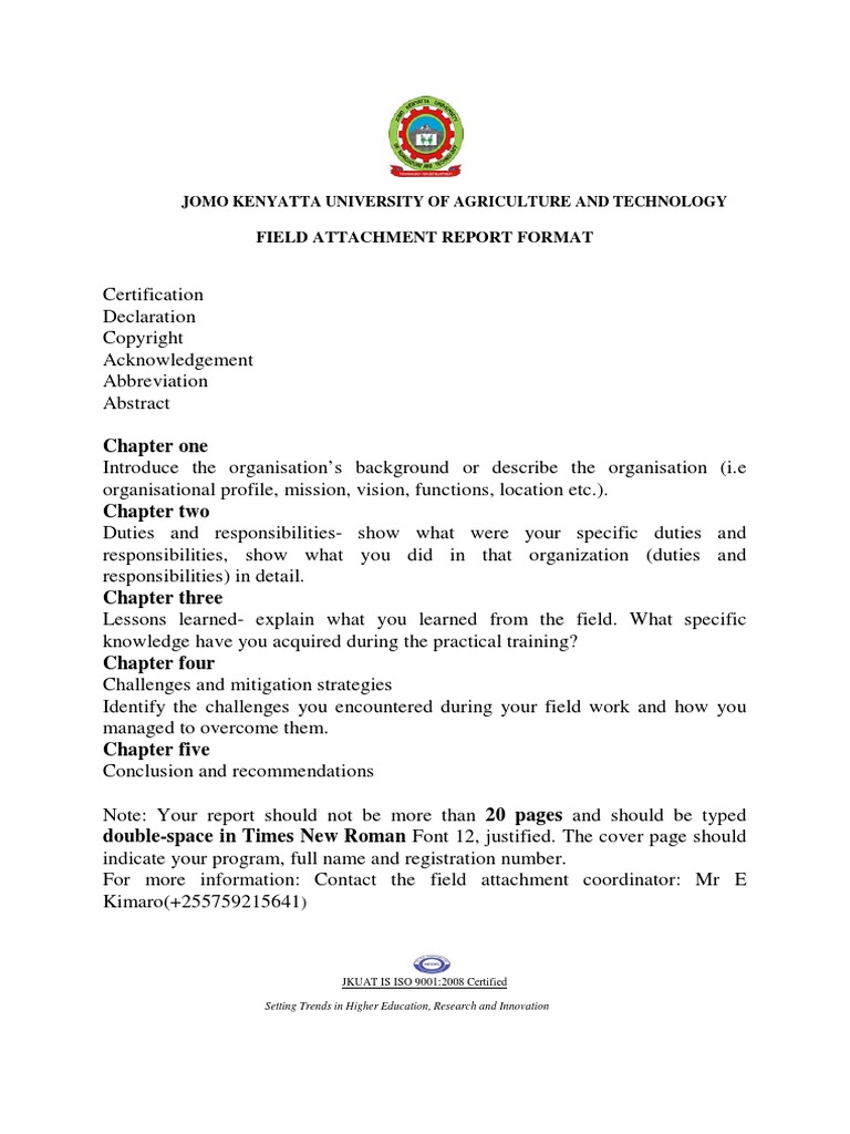 Chapter One: Field Attachment Report Format | PDF | Technology ...