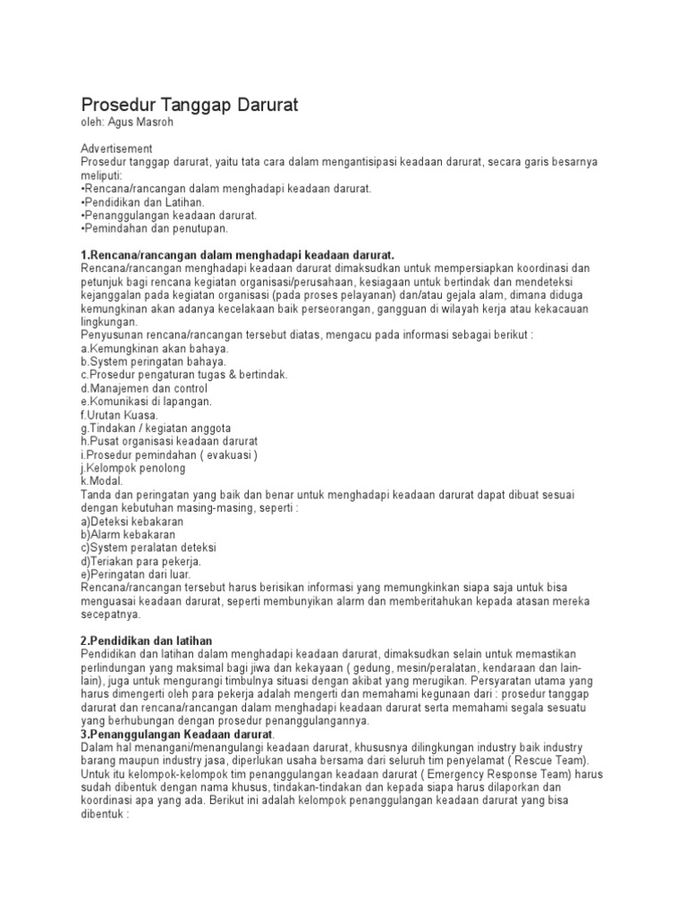Prosedur Tanggap Darurat | PDF