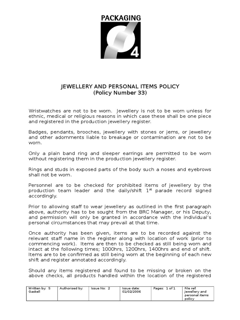 Jewellery Policy | PDF