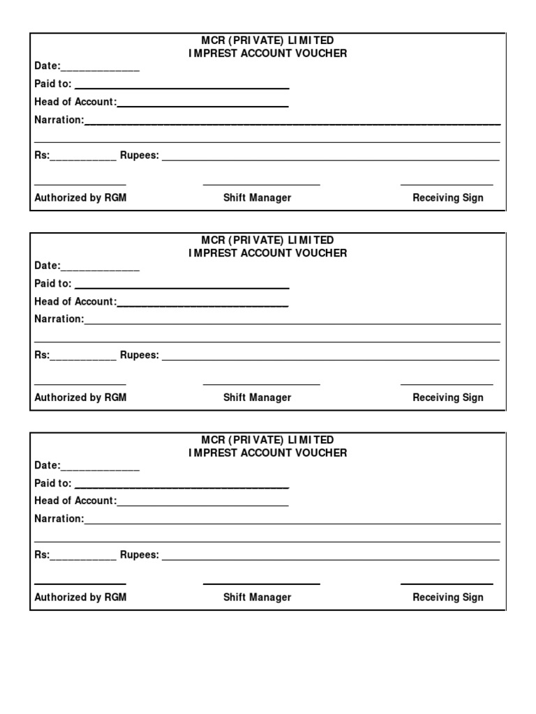 MCR (Private) Limited Imprest Account Voucher | PDF
