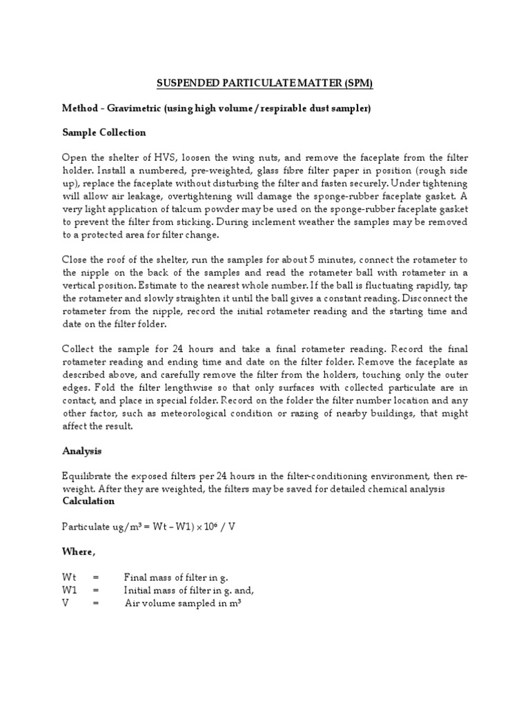 Suspended Particulate Matter (SPM) Method - Gravimetric (Using High ...