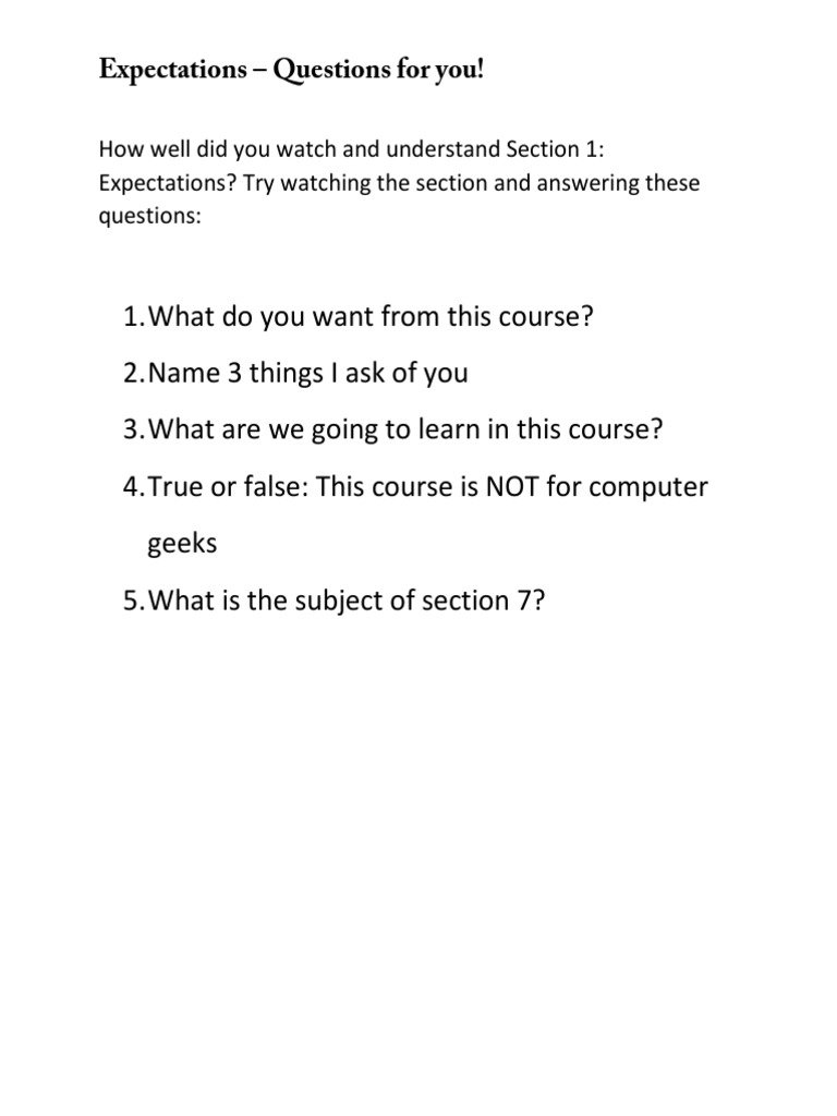 Course Expectations and Questions | PDF