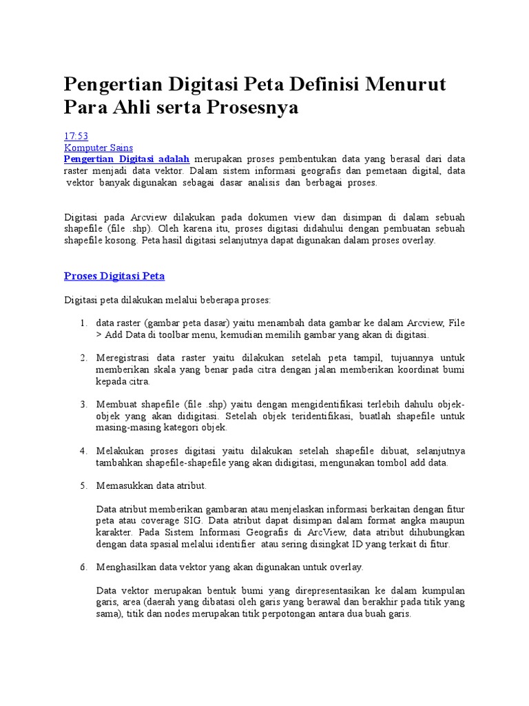 Pengertian Digitasi Peta Definisi Menurut para Ahli Serta Prosesnya | PDF