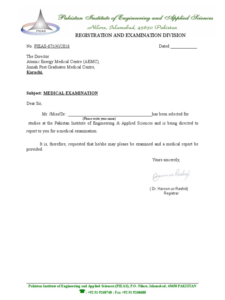 Letter Medical Examination MS | PDF | Pakistan | Government Of Pakistan