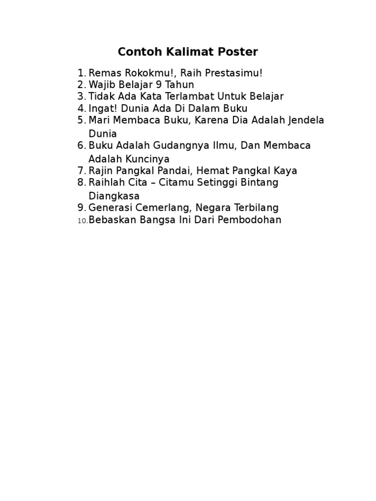 10 Contoh Kalimat Poster Inspiratif | PDF | Griya & Taman