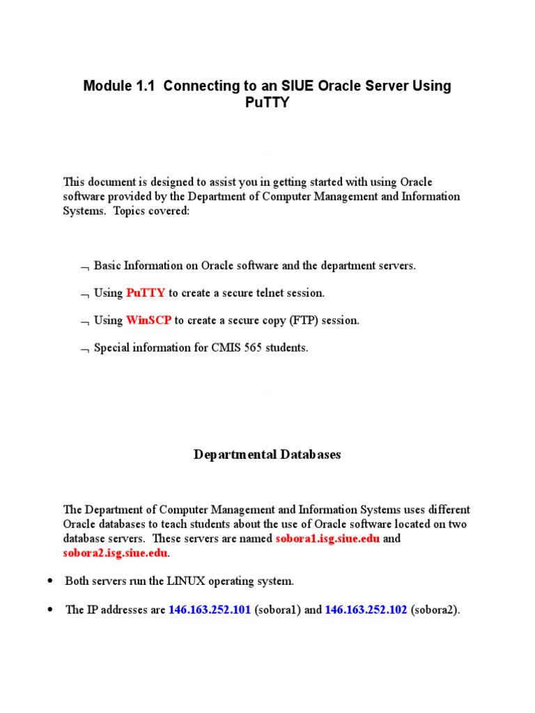 Module 1 1 Connecting To An Siue Oracle Server Using Putty Download Free Pdf Oracle Database