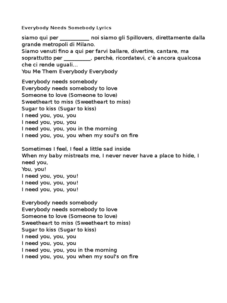 Everybody Needs Somebody Lyrics | PDF