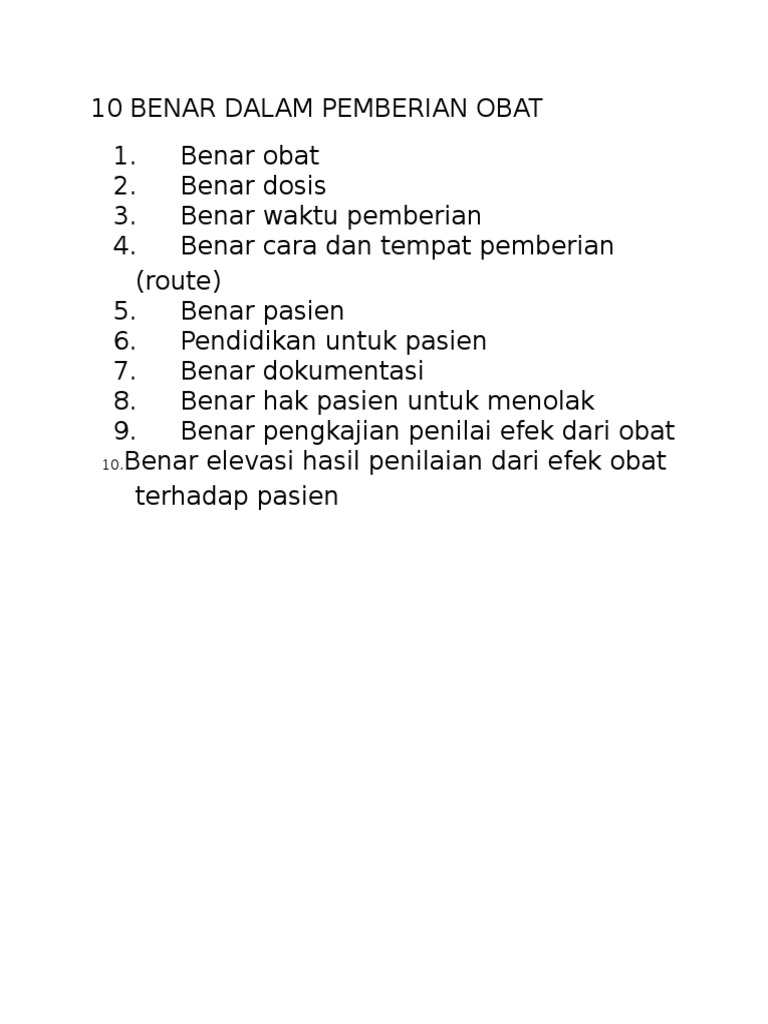 10 Prinsip Pemberian Obat yang Benar | PDF