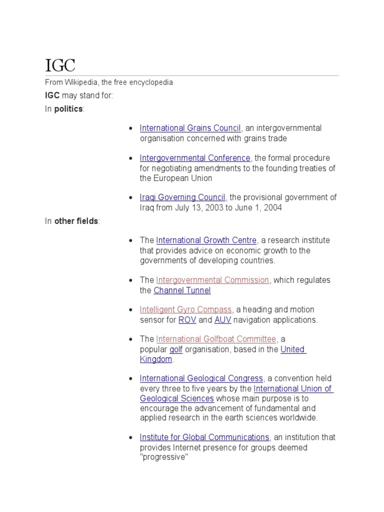 IGC Acronyms and Definitions Explained | PDF | Science & Mathematics ...
