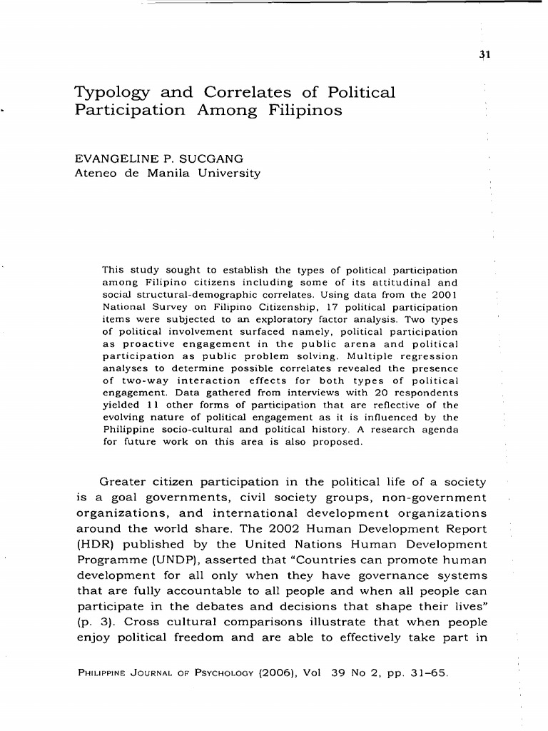 Filipino Political Participation Typology | PDF | Principal Component ...