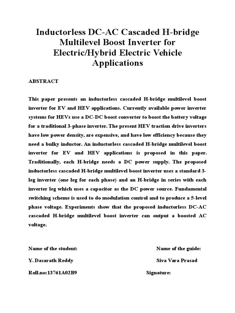 EV/HEV Inductorless Boost Inverter | PDF | Science & Mathematics ...