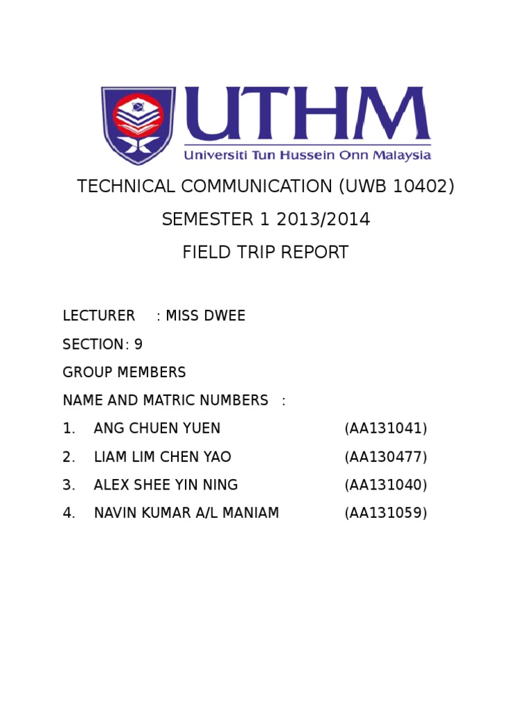 Sample Field Trip Assignment | PDF | Vehicles | Transport