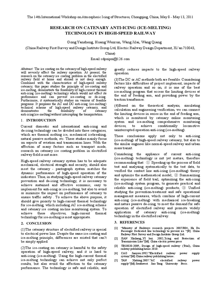 Catenary Anti-Icing (Ice-Melting) Technology | PDF | Electric Power ...
