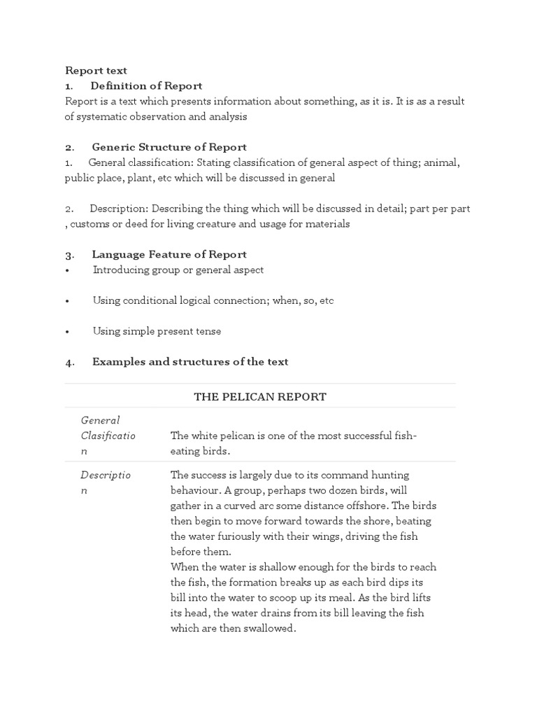 Report Text 1. Definition of Report: General Clasificatio N Descriptio ...