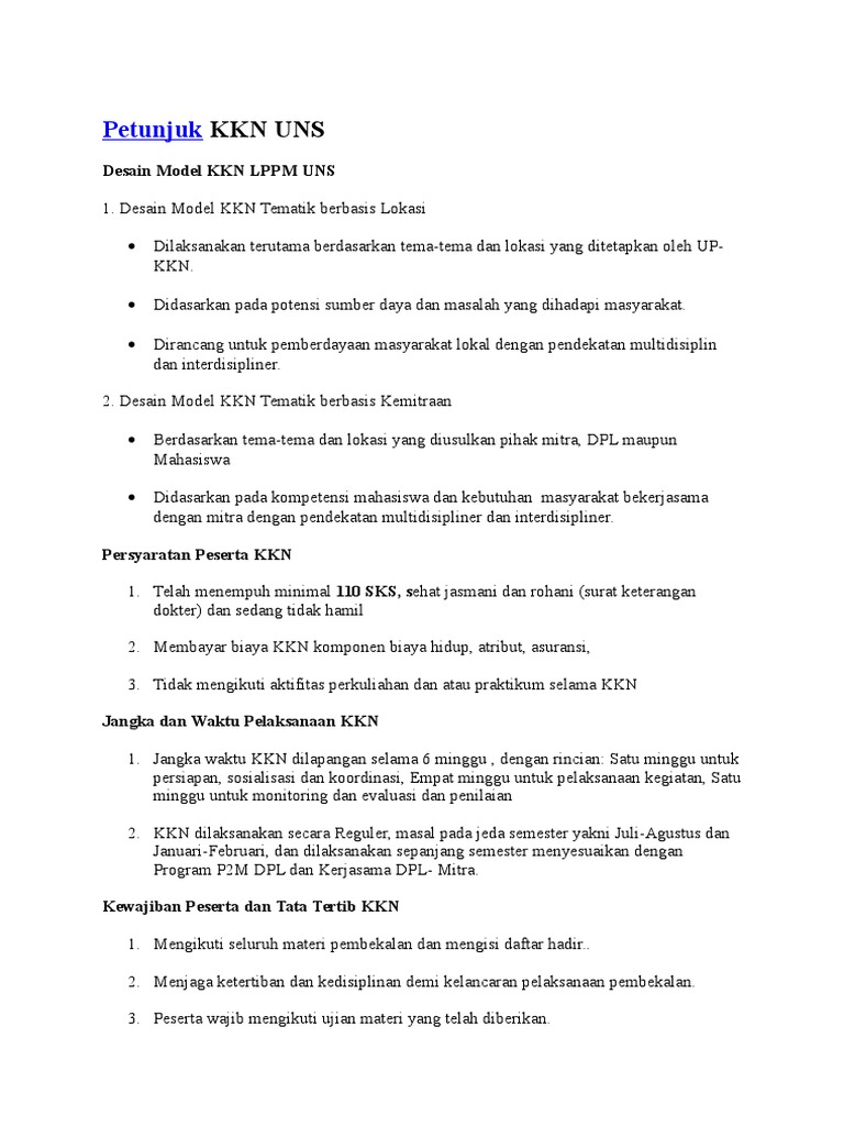 Panduan KKN UNS: Model dan Persyaratan | PDF | Bisnis