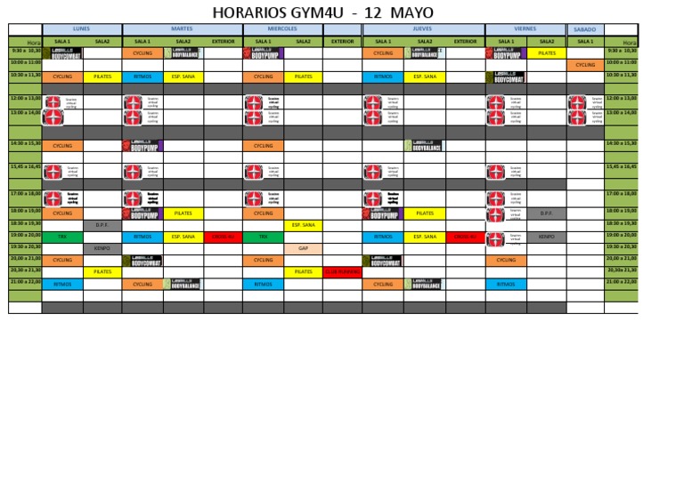 Gym4U Class Schedule - May 12 | PDF