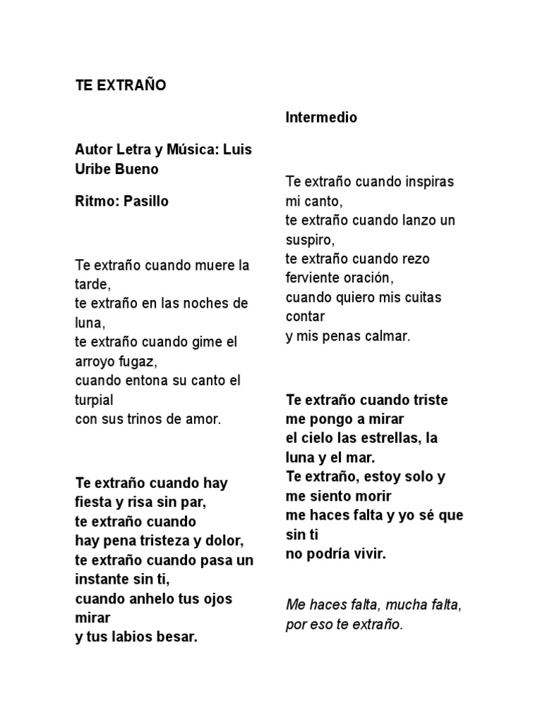 Te Extraño Letra | PDF | Poesía