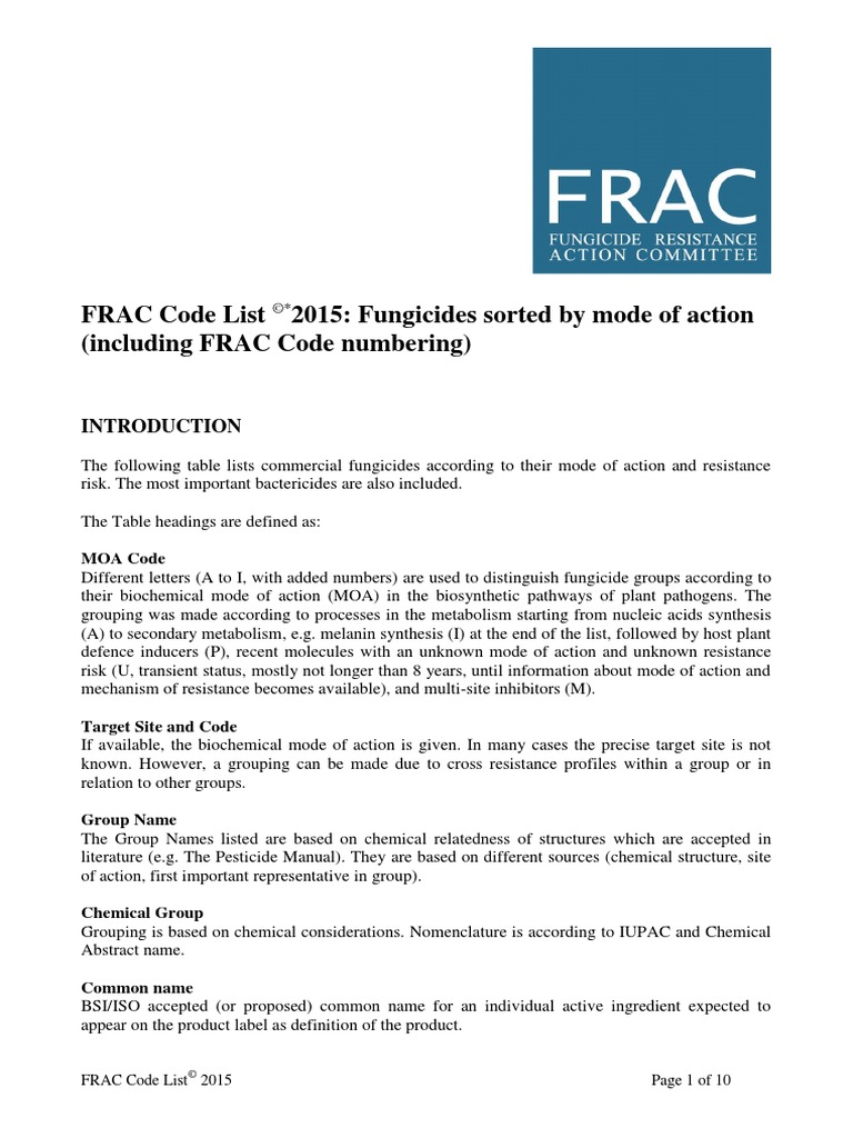 Frac Code List 2015 FinalC2AD7AA36764 | PDF | Fungicide | Biosynthesis