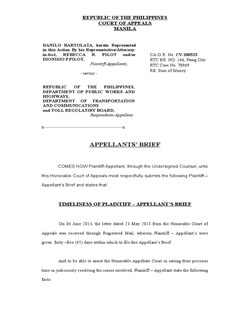 Appellants' Brief | PDF | Eminent Domain | Just Compensation