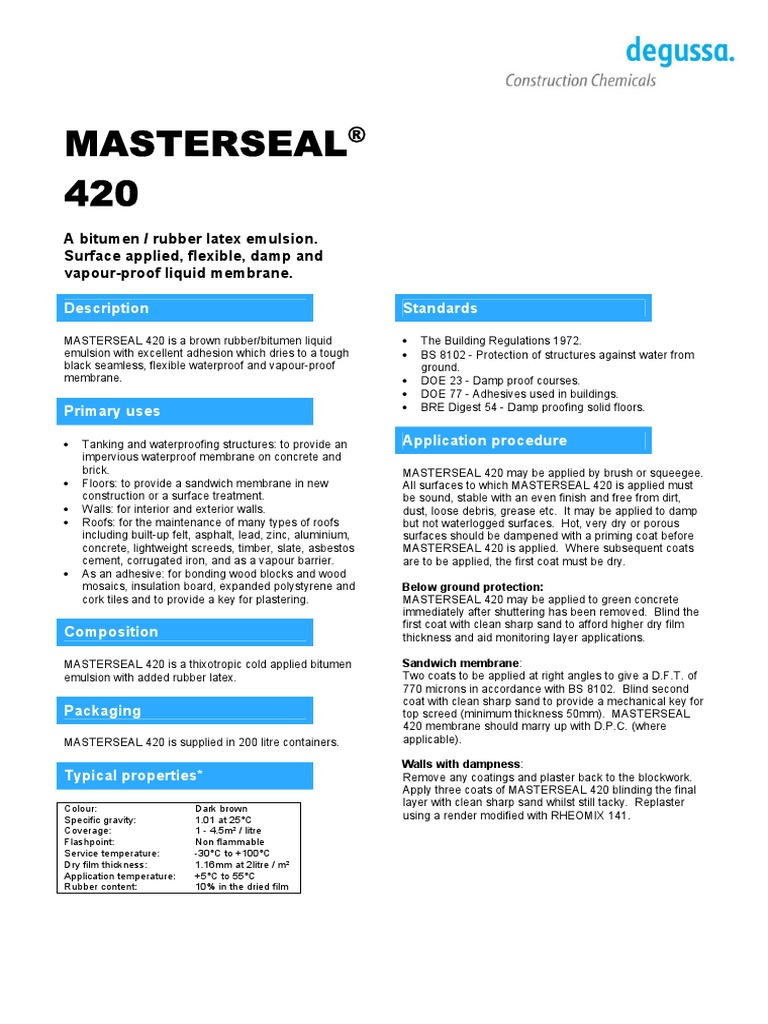 TDS - Masterseal 420 | PDF | Roof | Asphalt